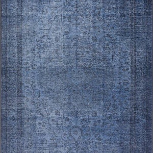 Navy Blue Rug 8x10, Pattern With an Aged Look Rug 8x10, Heriz Rug ...