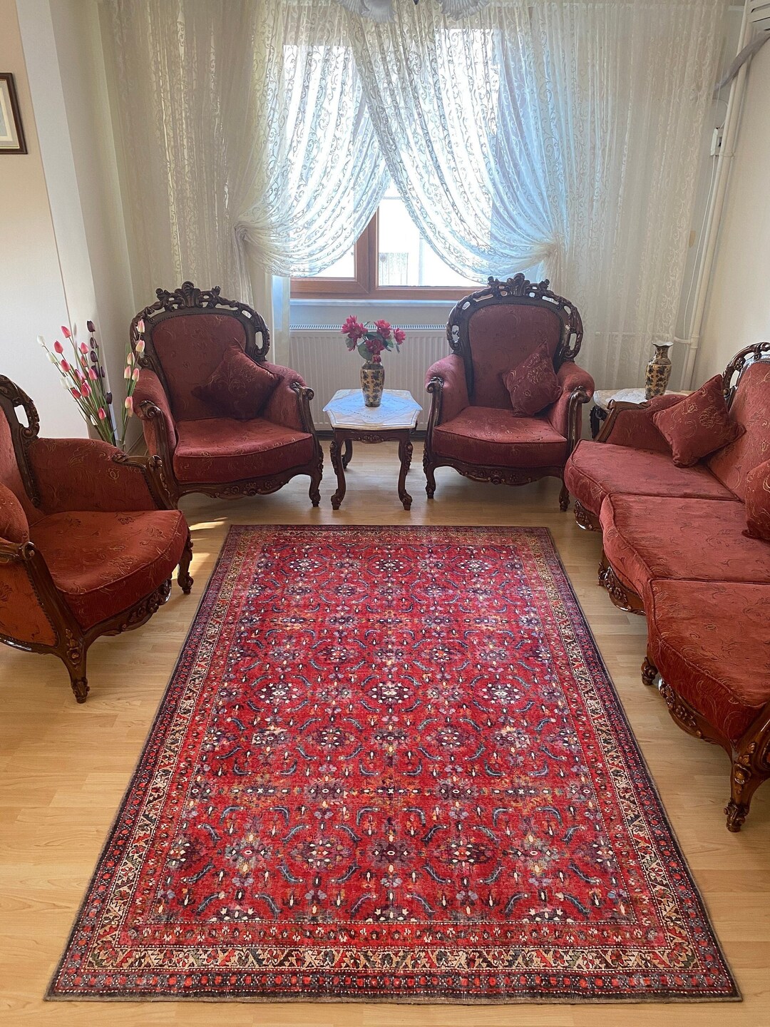 Bohemian Red Rug Persian Vintage Rug Oriental Heriz Rug - Etsy