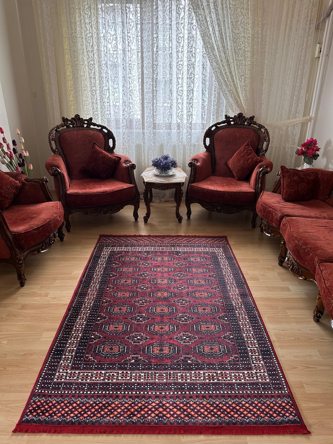Burgundy Traditional Soumak Rug With Turkish Anatolian Motifs - Etsy
