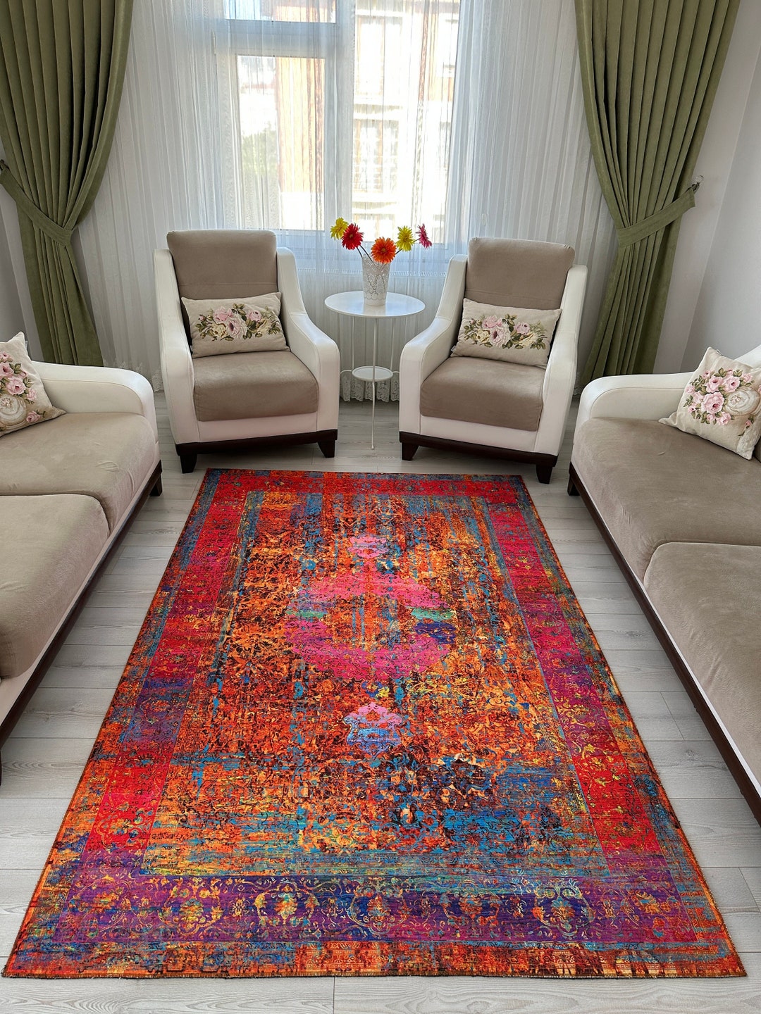 Multicolor Chenille Cotton Rug Modern Patterned Rug 8x10 5x8 9x12 6x9 ...