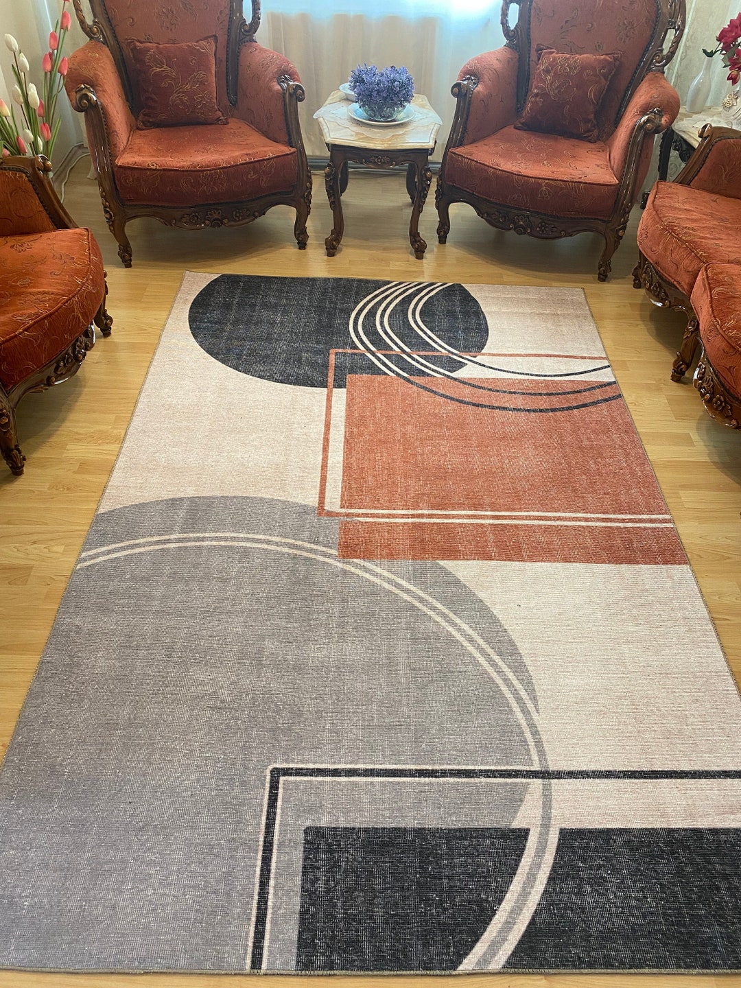 Contemporary Rug 8x10, Modern Area Rug, Geometric Design Rug, Groovy ...