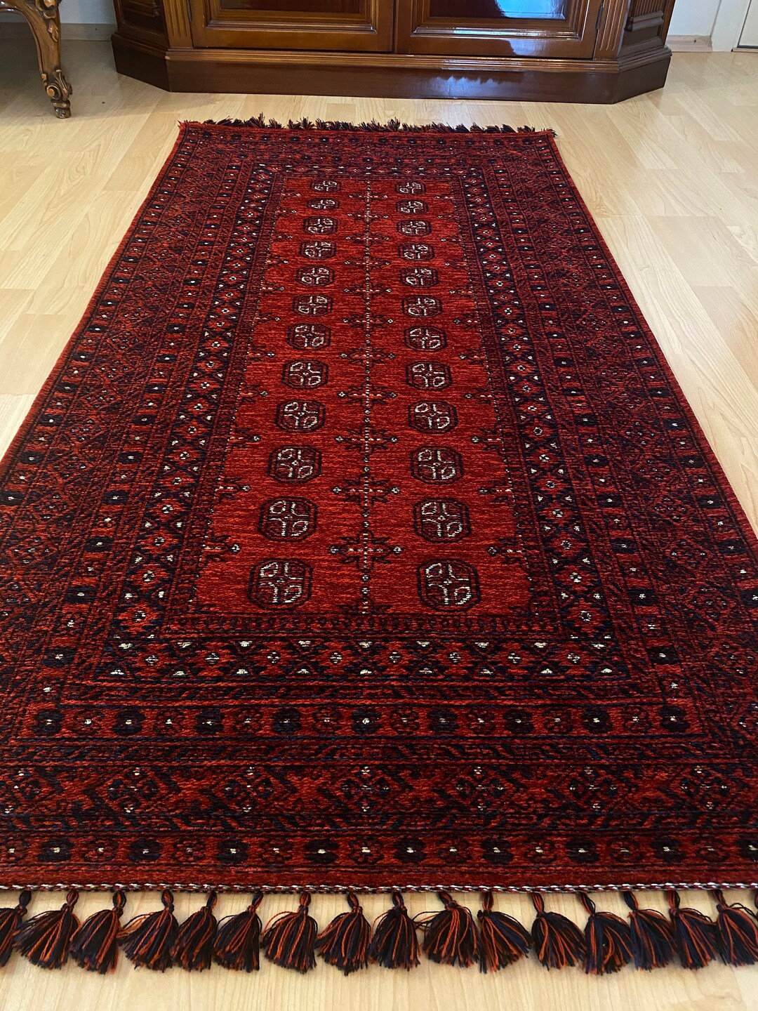 Afghan Red Rug, Tribal Rug, Bokhara Red Rug, Oriental Rustic Rug, Red ...