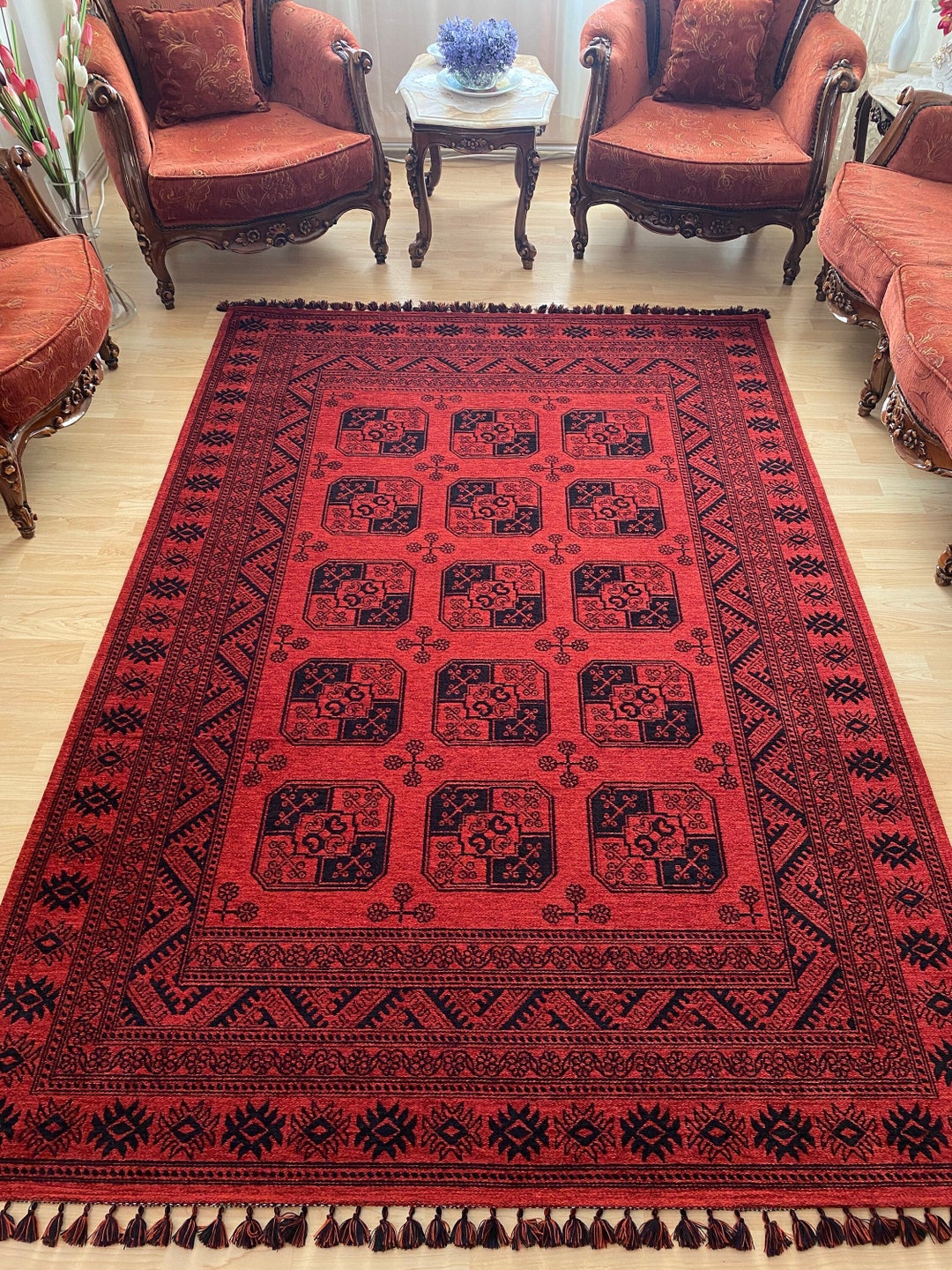 Red Afghan Woven Rug, Tribal Afghan Red Rug, Oriental Rug, Afghan ...
