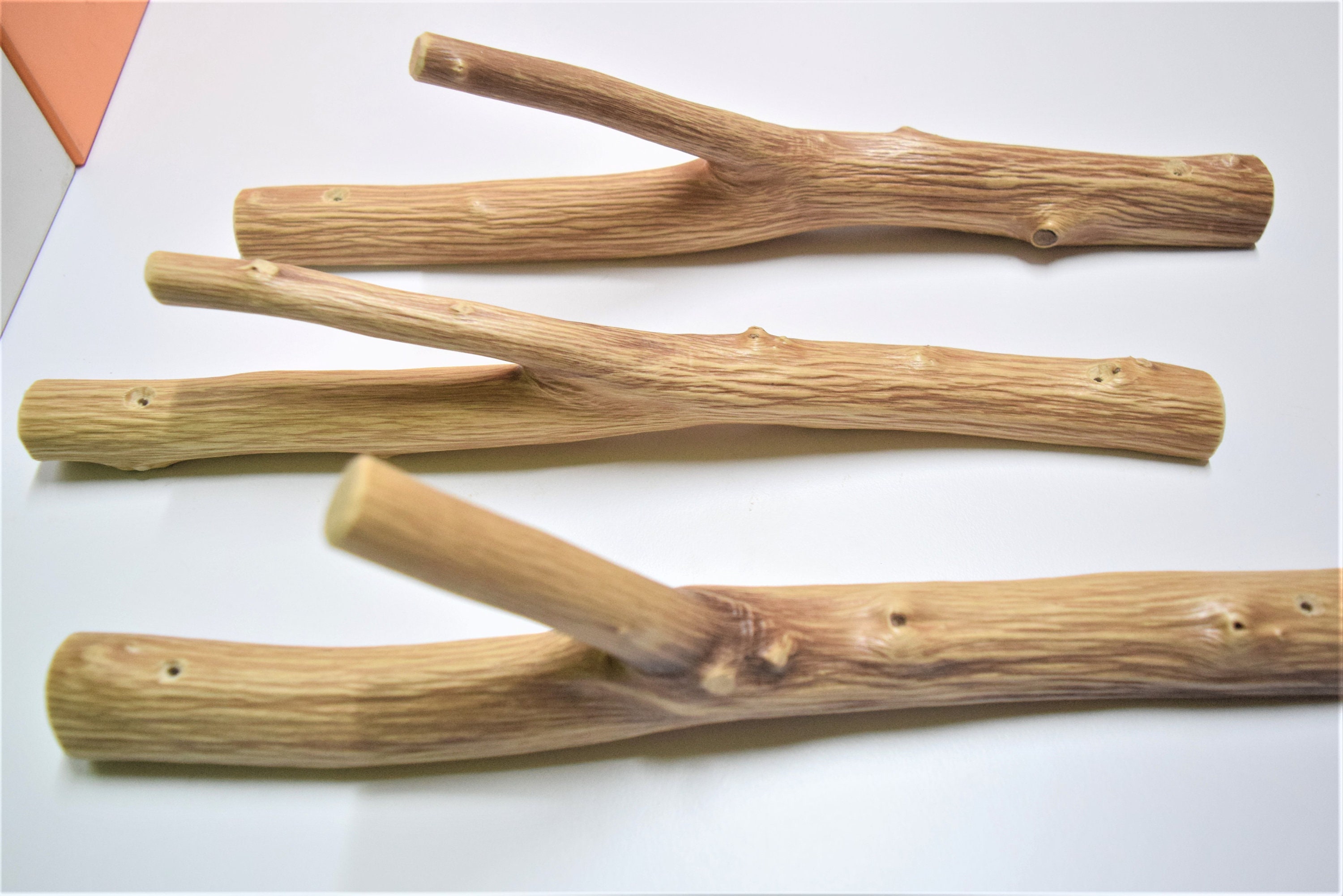 3x large tree branch hook solid natural wood set of 3 wooden | Etsy