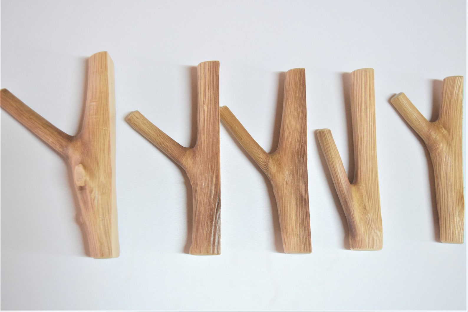 5x Self Adhesive Small Tree Branch Hook, Solid Wood, Set of 5 Wooden ...
