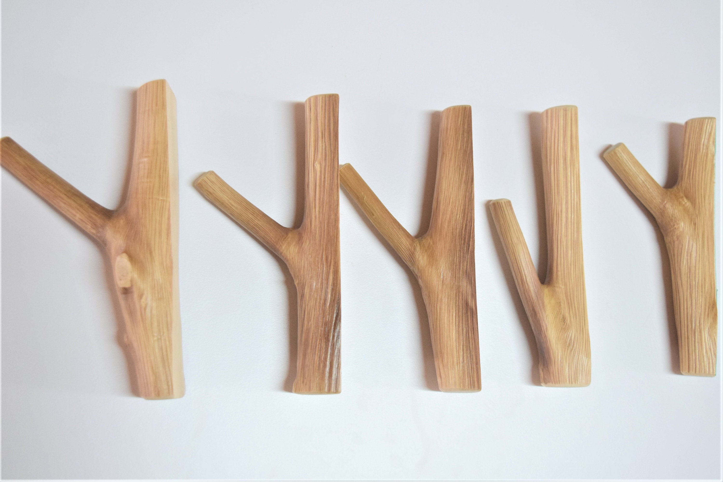 Self Adhesive Small Tree Branch Hook, Solid Wood, Wooden Hangers, Wood ...