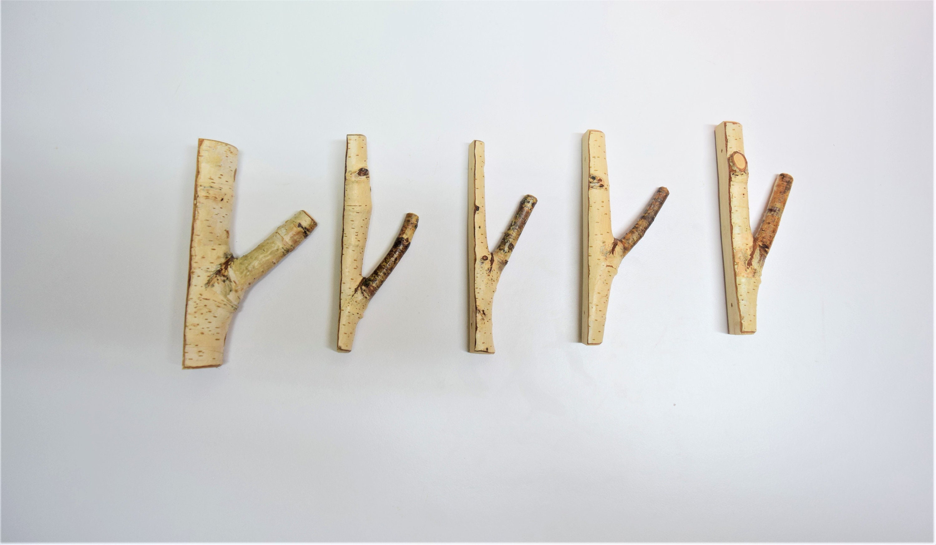 5x Birch Wall Hooks Tree Branch Hook Set of 5 Wooden | Etsy