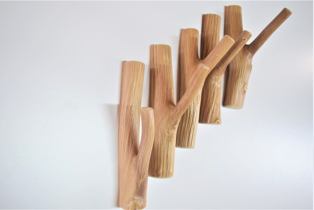 Self Adhesive Small Tree Branch Hook, Solid Wood, Wooden Hangers, Wood ...
