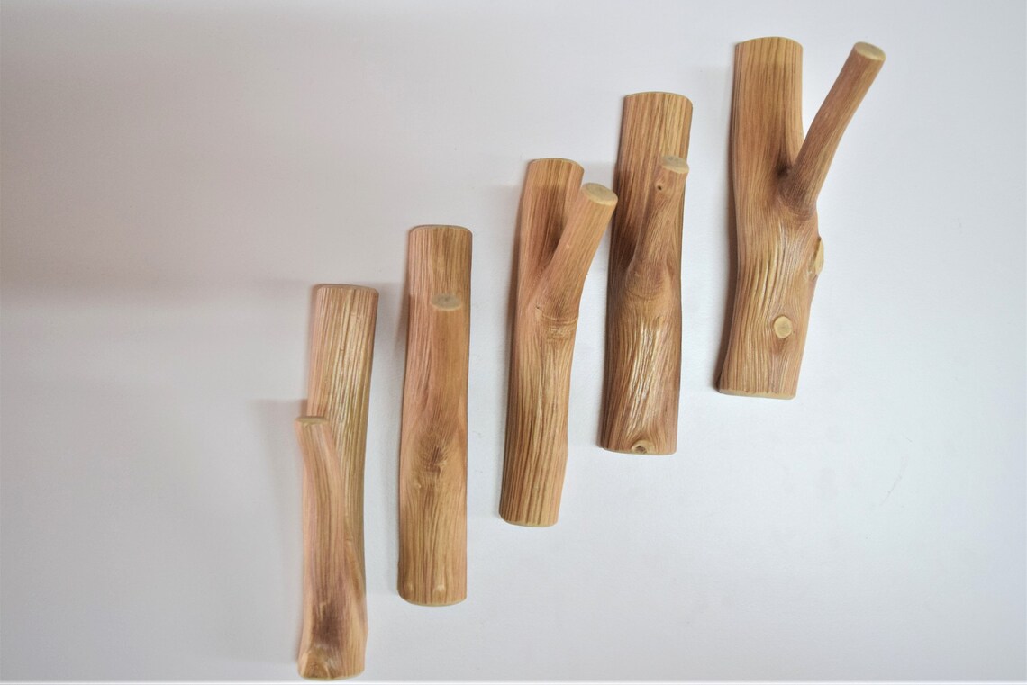 5x self adhesive small tree branch hook solid wood set of 5 | Etsy