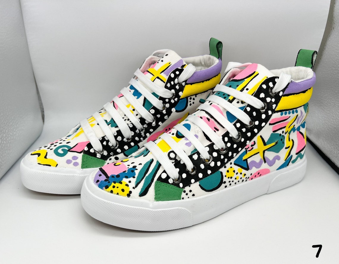 90s Inspired Hand Painted High Top Shoes - Etsy