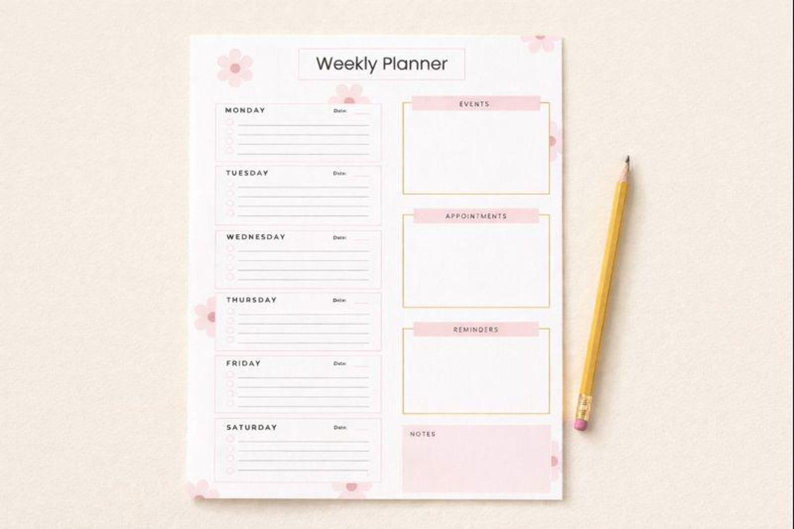 Daily Planner PDF Printable Template - Etsy
