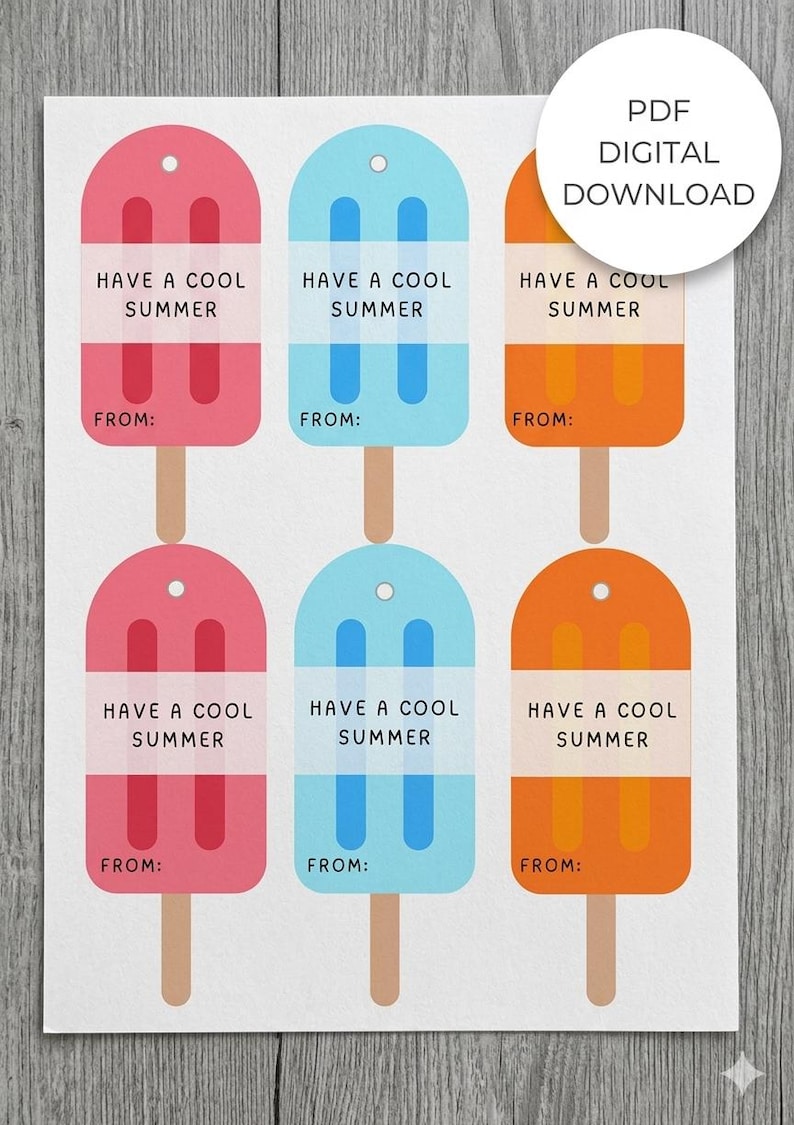 Popsicle Summer Gift Tags, End of School Year Treat Labels (digital ...