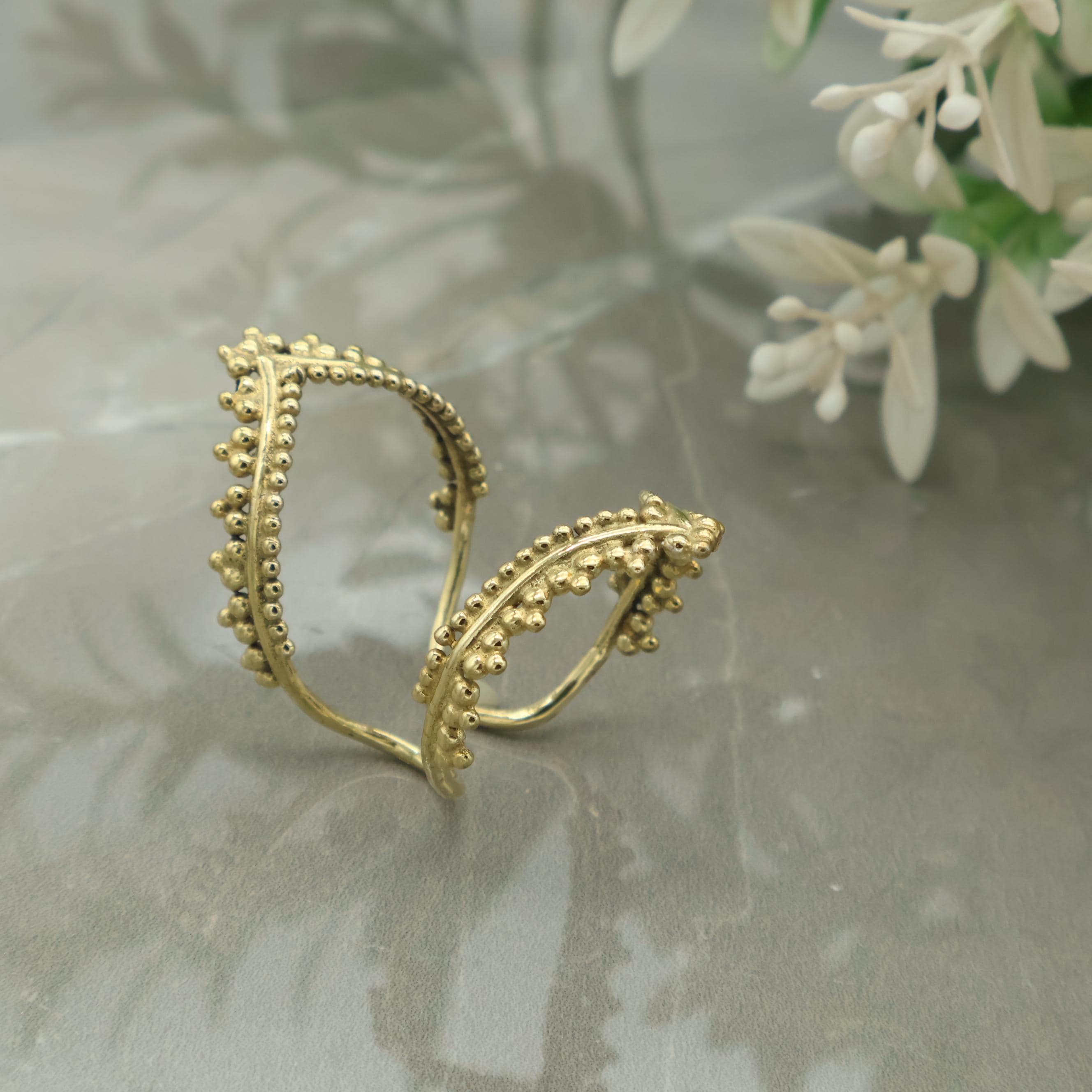 Antique Gold Beaded Ring – Adjustable Handmade Brass Ring, Traditional ...