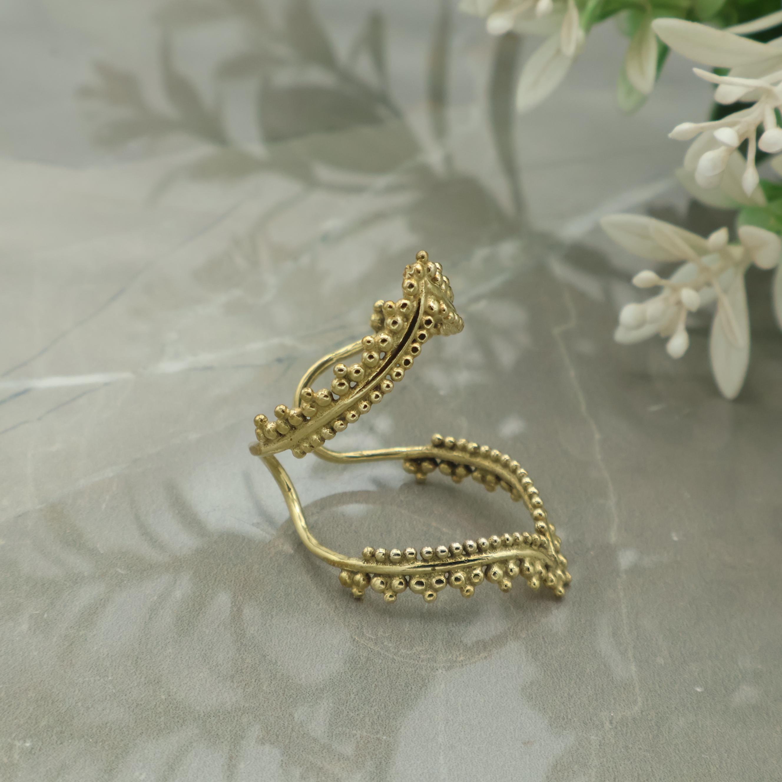 Antique Gold Beaded Ring – Adjustable Handmade Brass Ring, Traditional ...