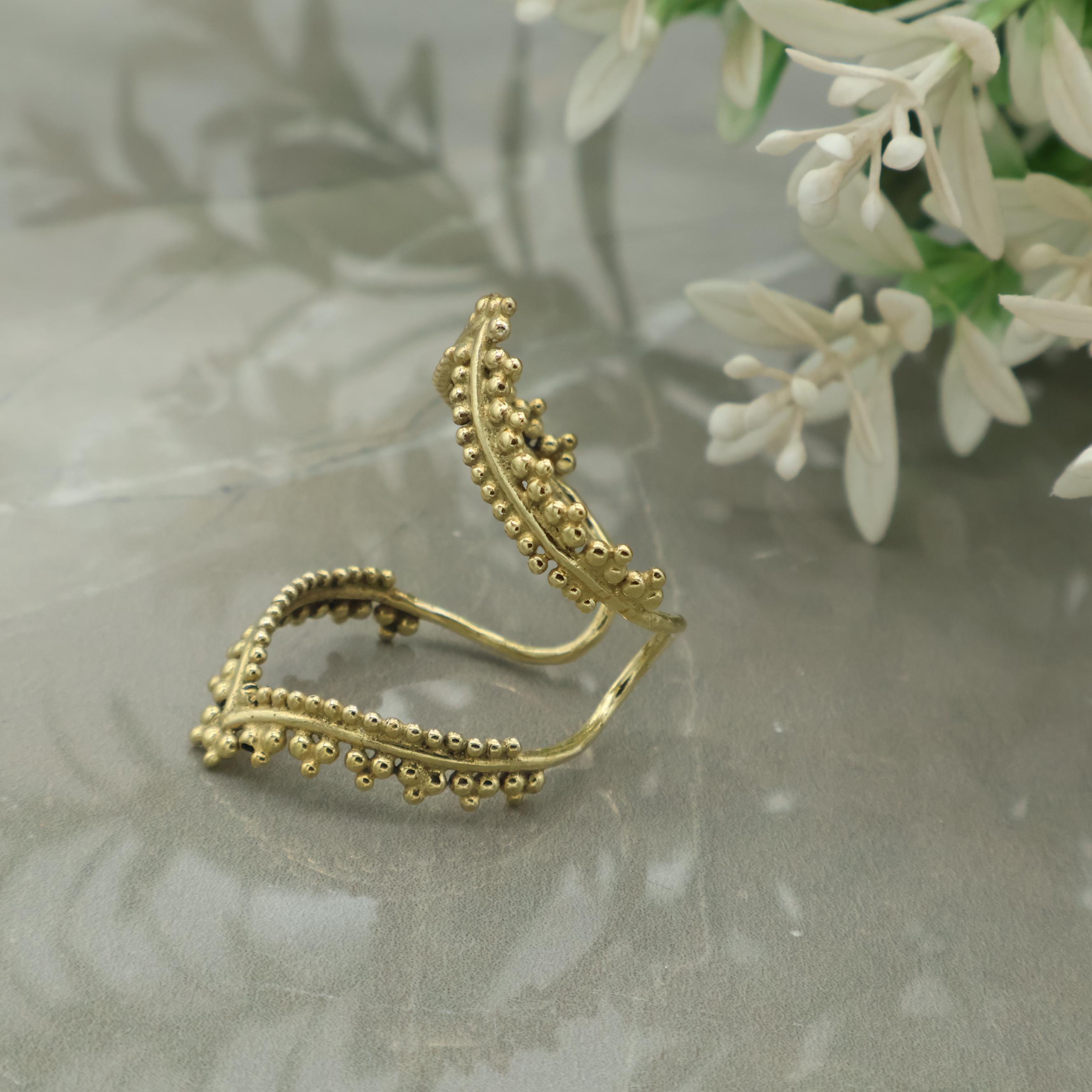 Antique Gold Beaded Ring – Adjustable Handmade Brass Ring, Traditional ...