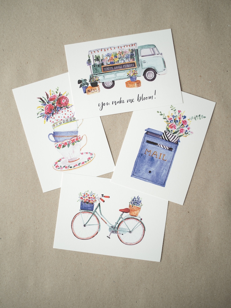 Postkarten-Set You make me bloom I Aquarell Blumen - Etsy.de