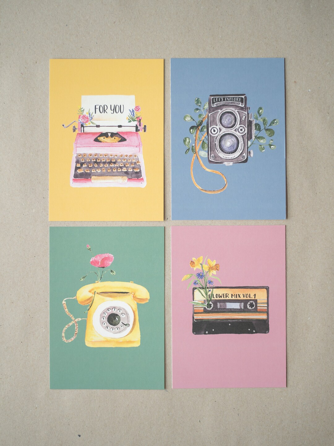 Postcard Set good Old Friends Watercolor Colorful Retro Congratulations ...