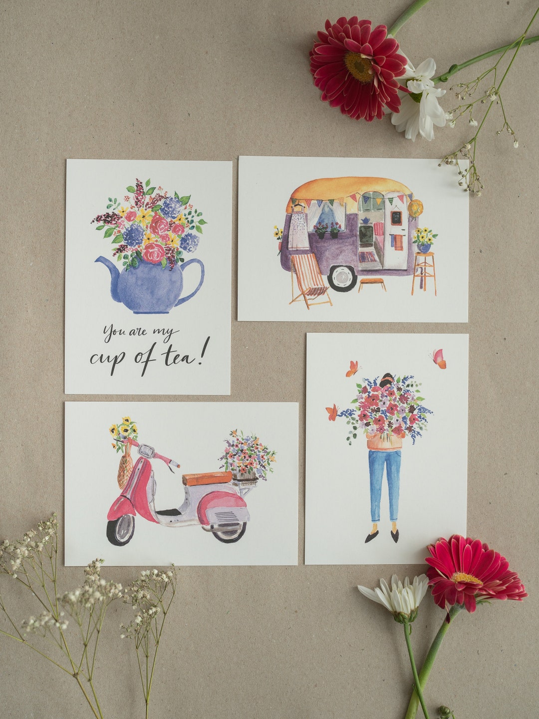Postcard Set you Make Me Bloom Ii Watercolor Greeting Card ...