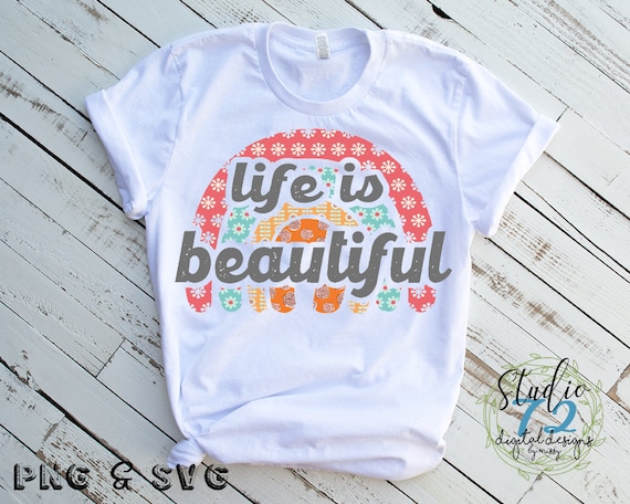 Life is Beautiful Rainbow Flowers PNG SVG Instant Download | Etsy