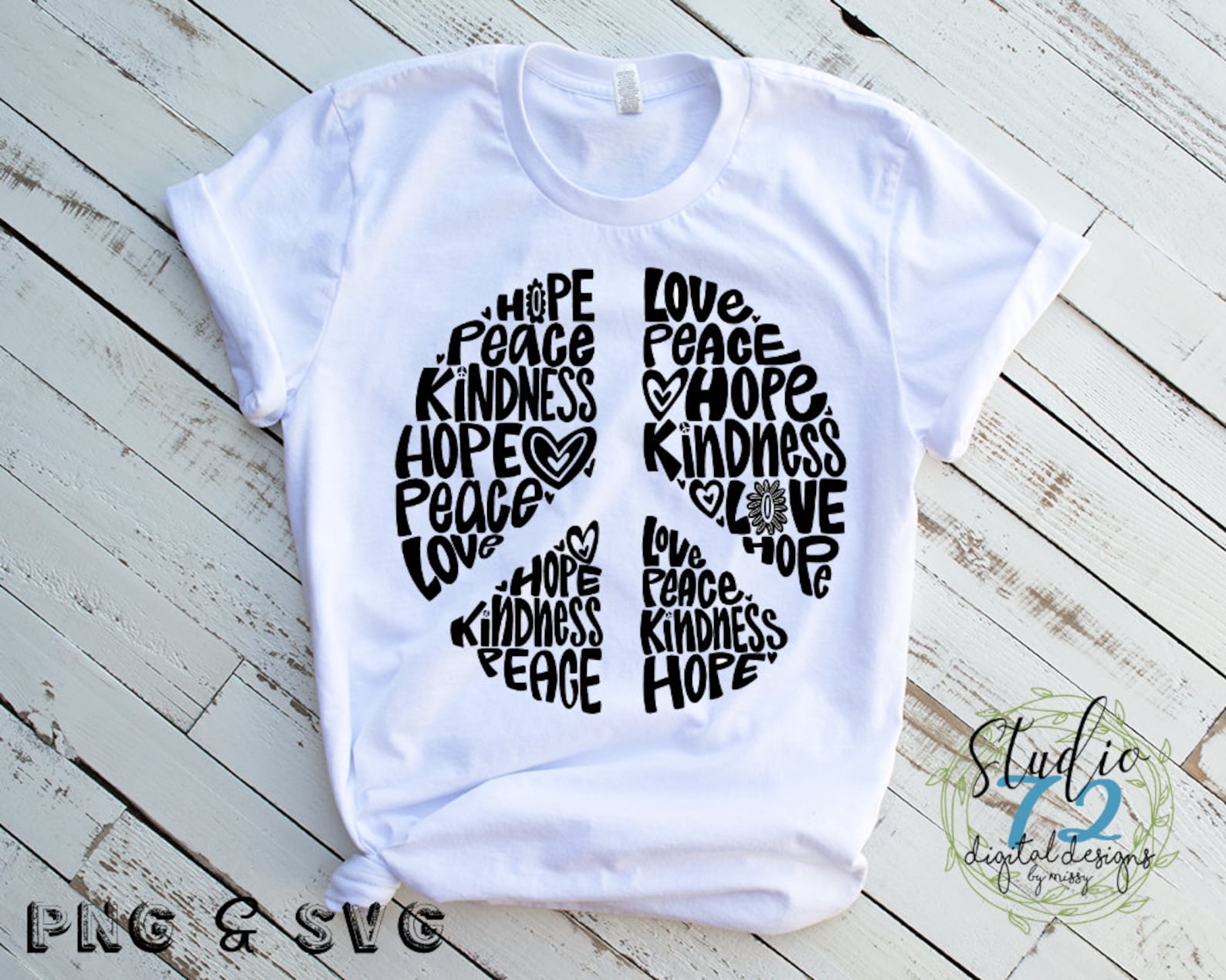 Hope Peace Kindness Love Peace Symbol -hand Drawn- PNG SVG Instant ...