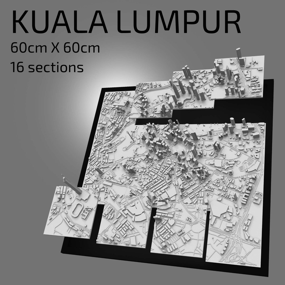 3D Kuala Lumpur | Digital Files | 3D STL File | Kuala Lumpur 3D Map ...