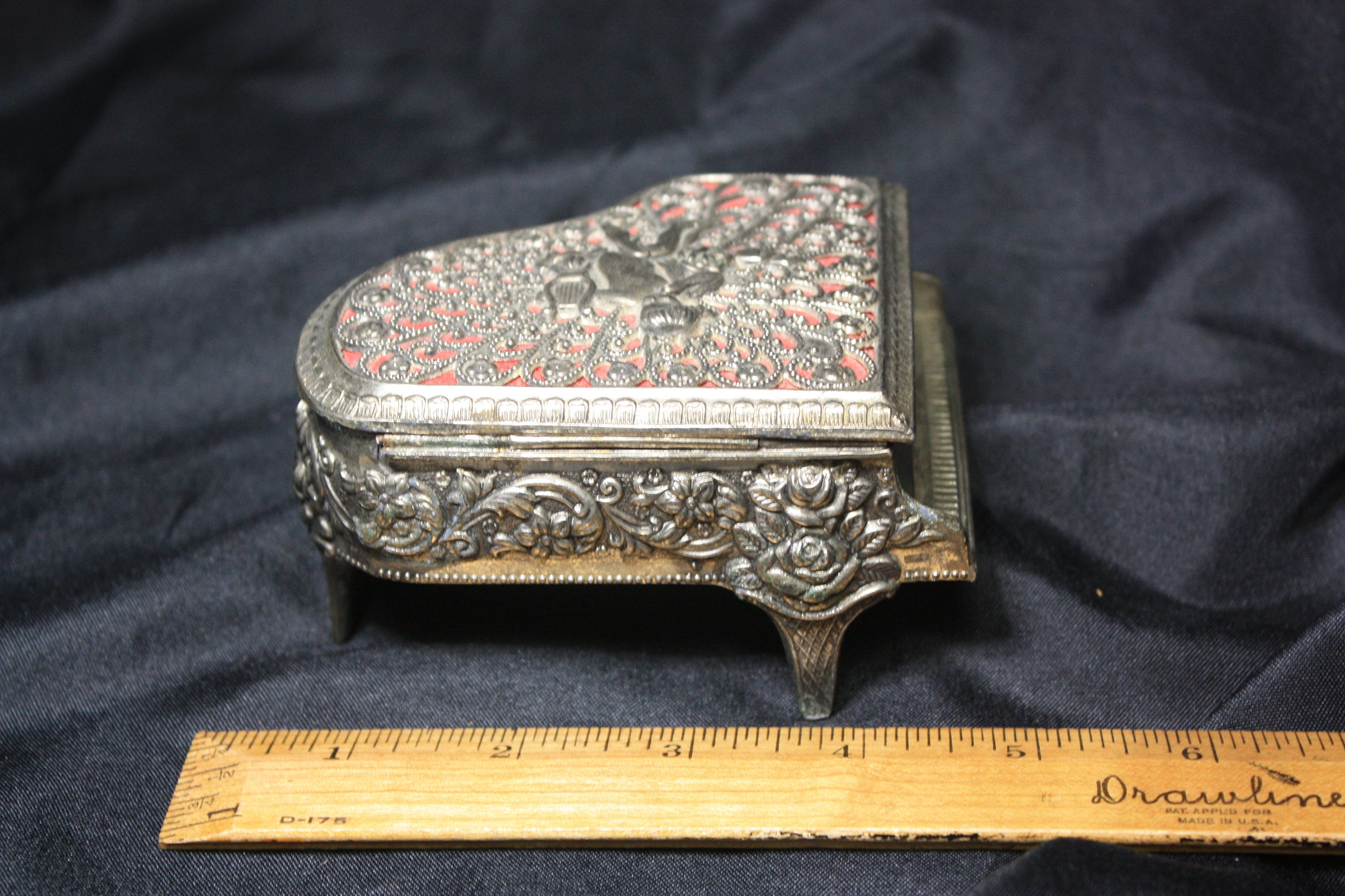 Vintage Silver Plated, Piano Shaped Musical Trinket Box. Cherub With ...