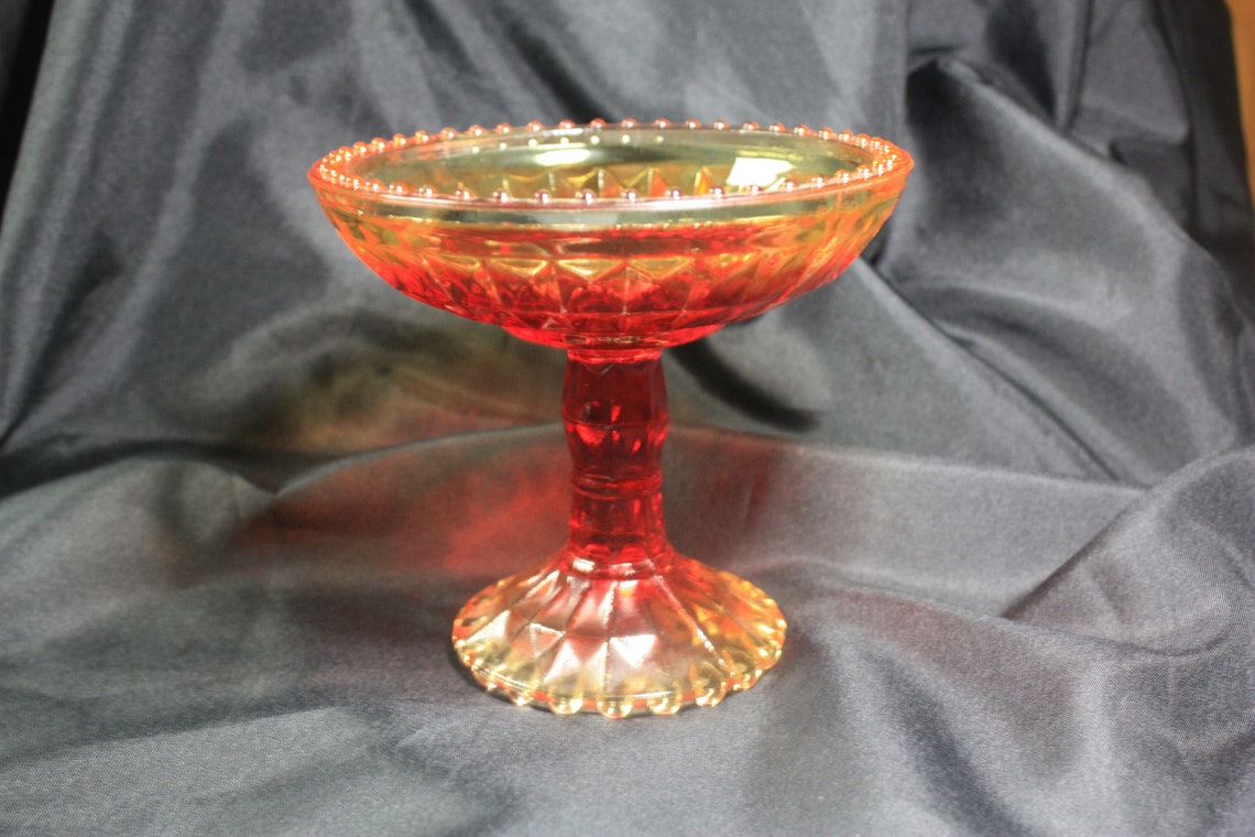 Amberina Pressed Glass Candy Dish - Etsy
