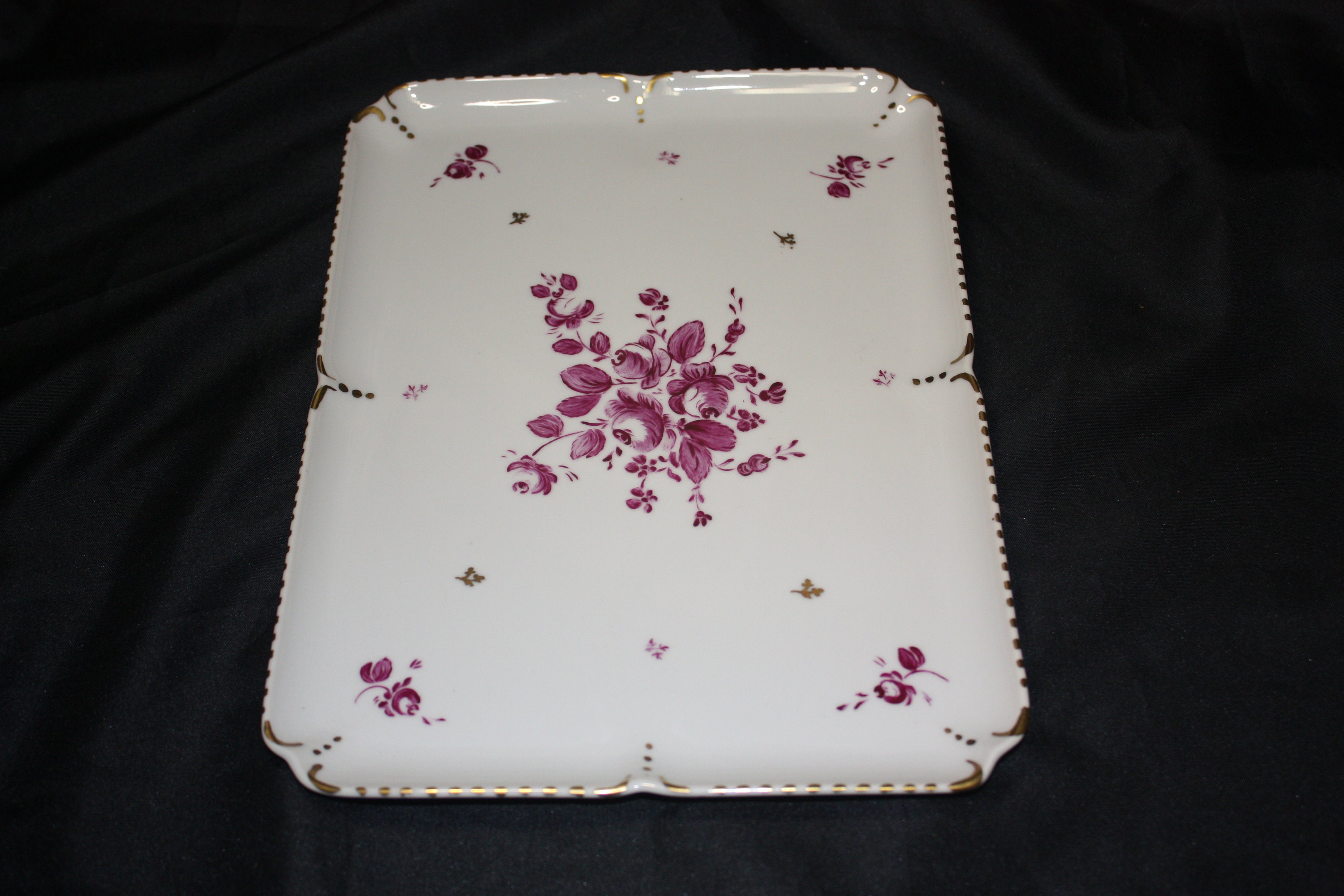 Vintage Hand Painted Porcelain Tray, Rose Design With Gold Accents - Etsy