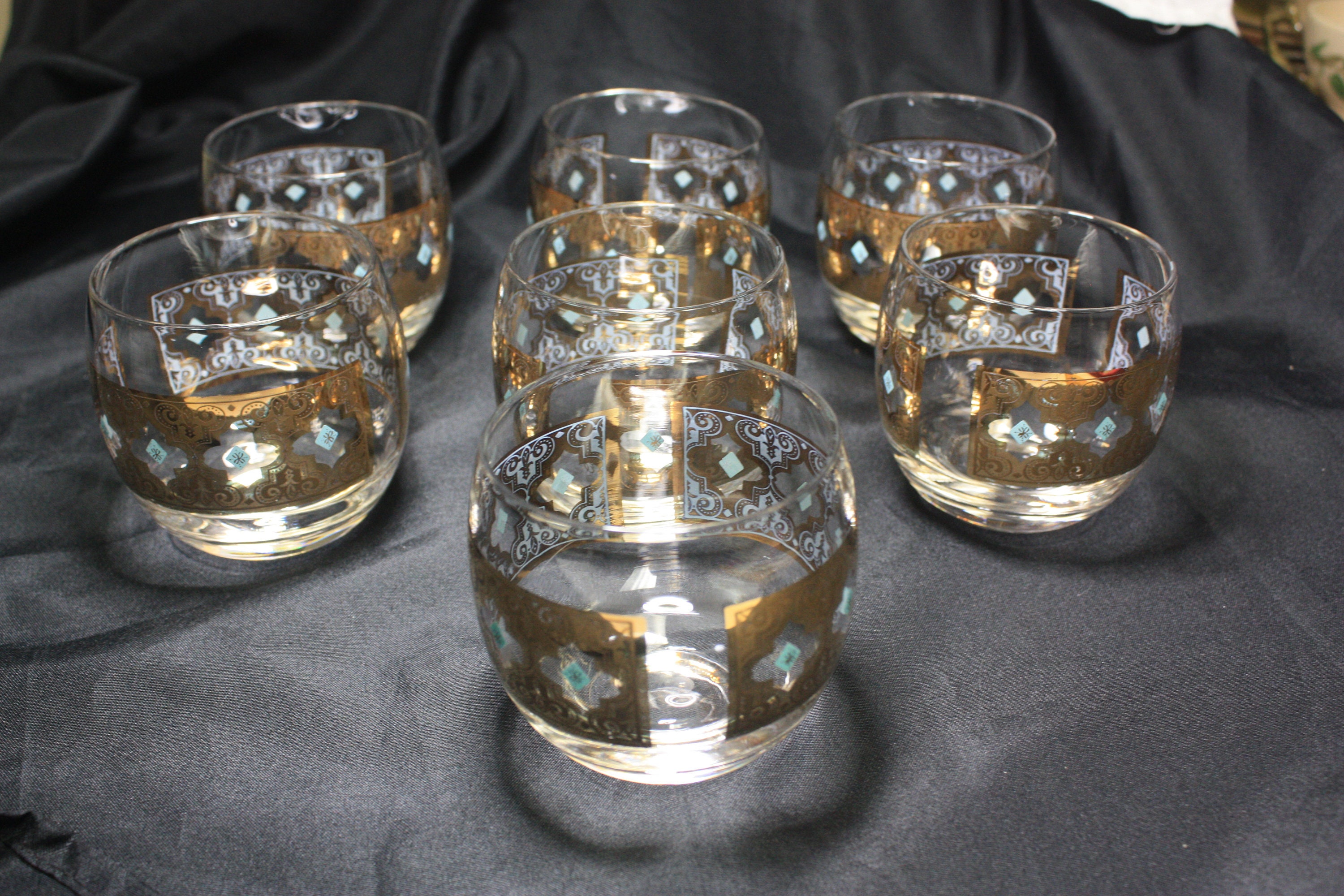 Vintage MCM Culver Roly Poly Cocktail Glasses, Gild and Light Blue ...