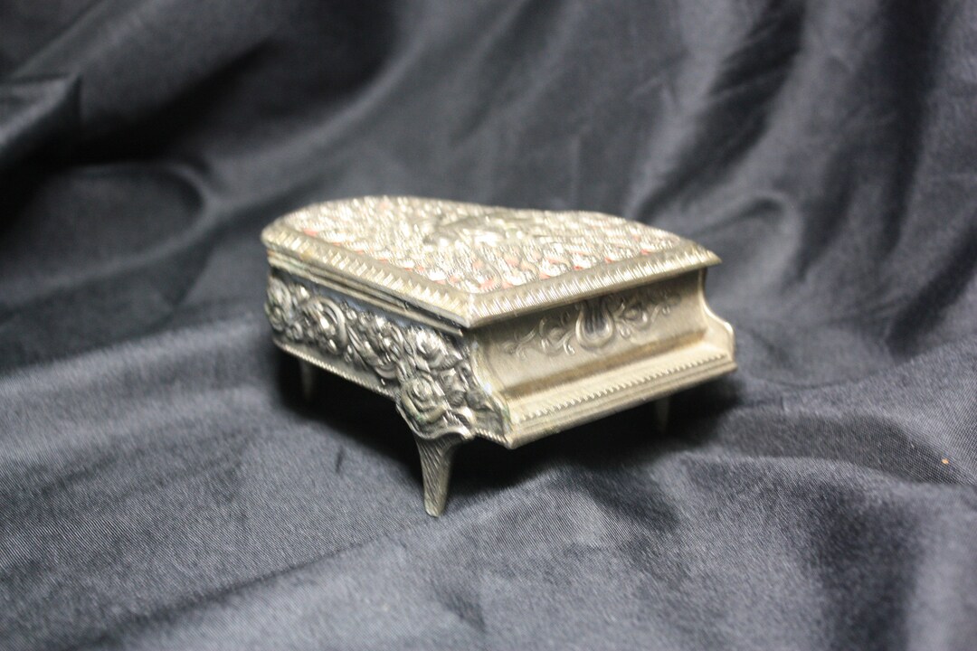 Vintage Silver Plated, Piano Shaped Musical Trinket Box. Cherub With ...