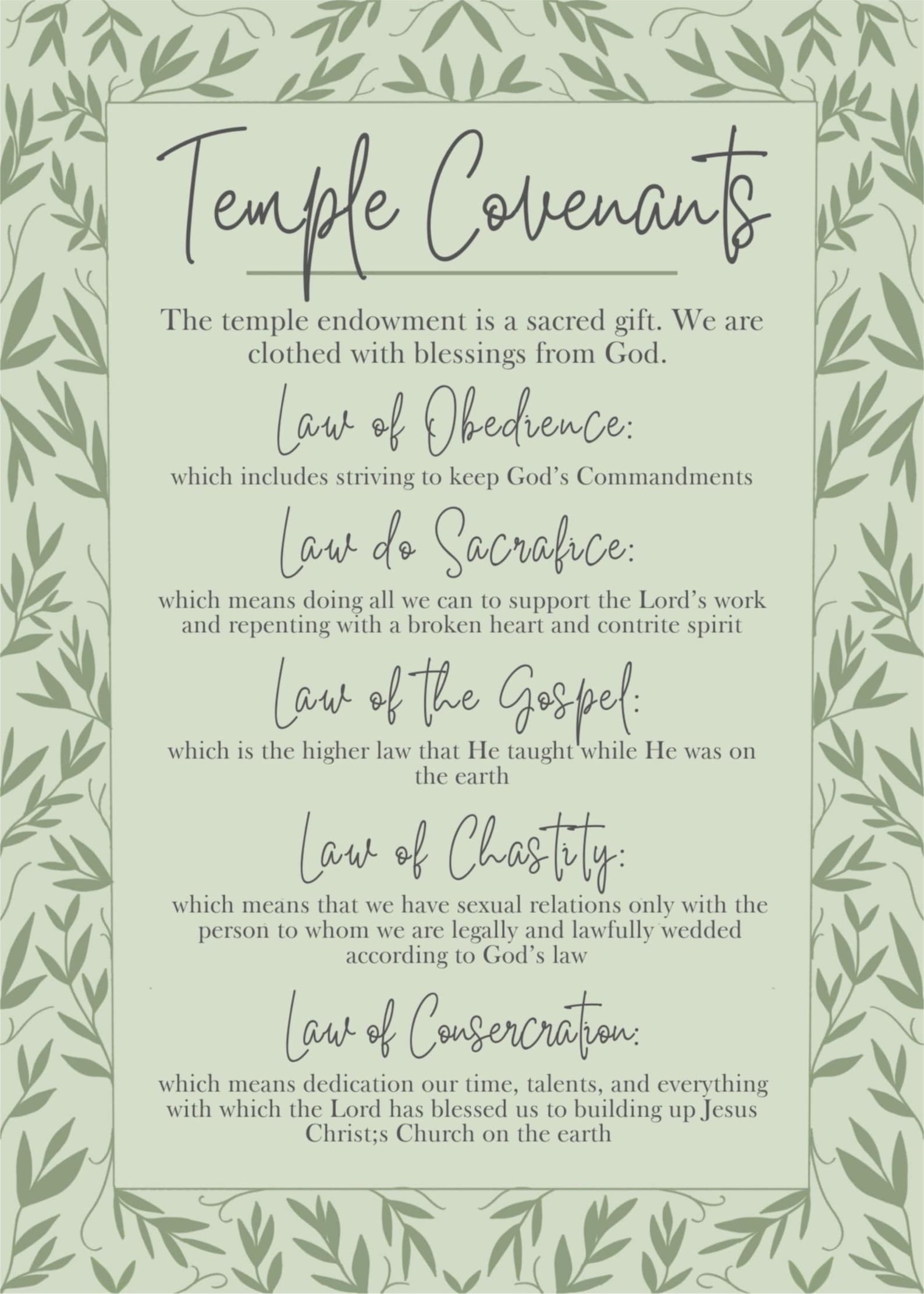 LDS Temple Covenants Print | LDS Artwork | Mission Prep Printable ...