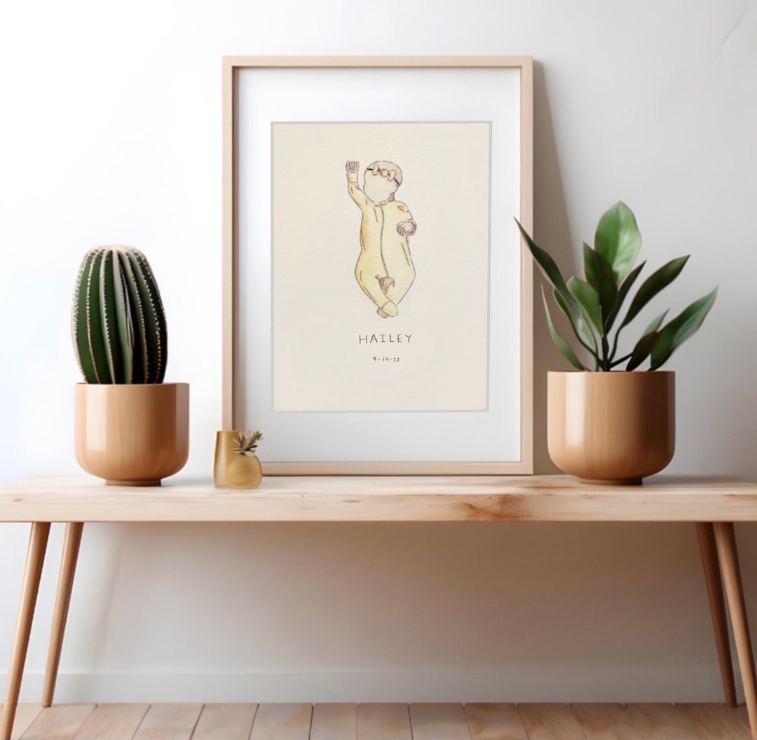 Newborn Portrait Art | Baby Watercolor Portrait | Custom Newborn ...