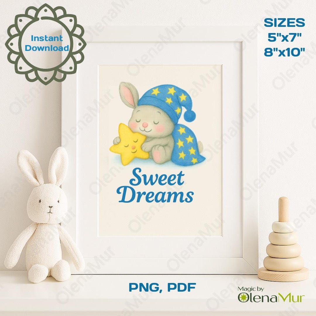 Sweet Dreams Bunny Clipart: Sleeping Rabbit Nursery Art (PNG, PDF ...