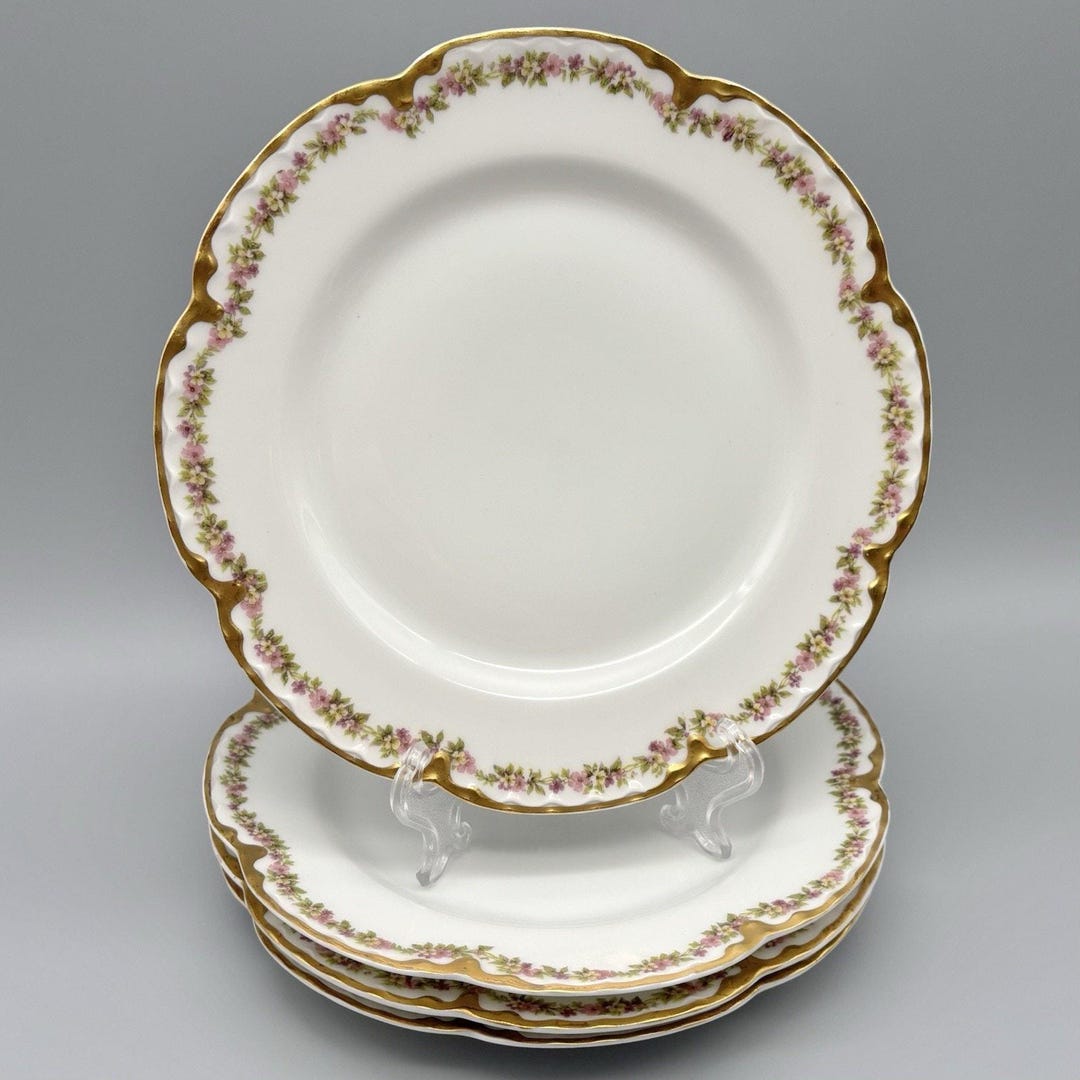 Set of 4 Haviland Limoges Schleiger 524A Gilded Floral Edge 7.5" Salad ...