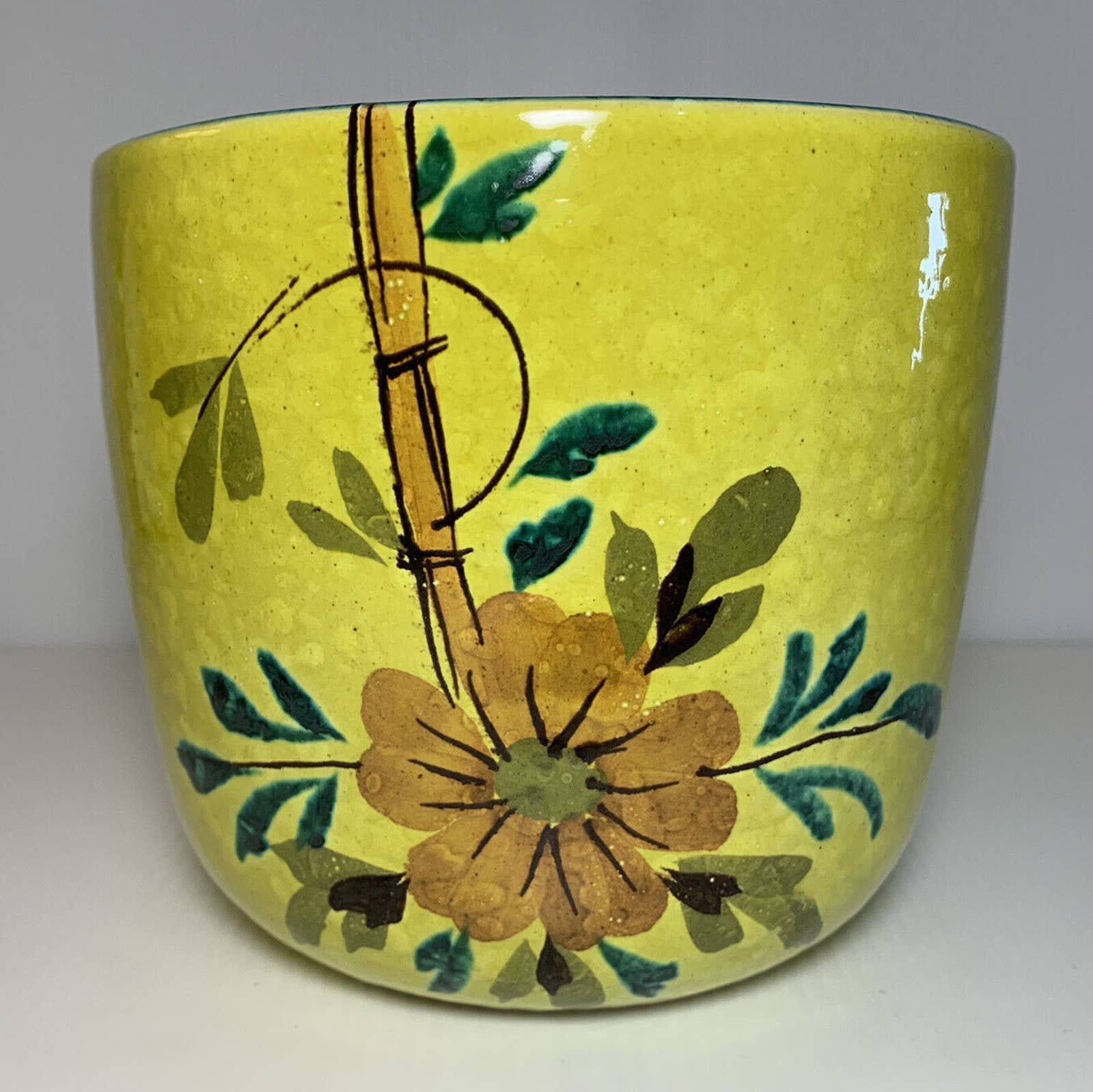 Vintage MCM Italian Pottery Hand Painted Yellow Puffy Glaze Floral ...