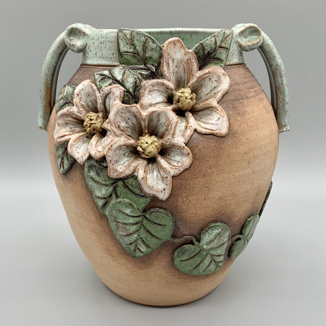 Vintage Old Patagonia Art Pottery Hibiscus 3D Flower Handled Pot 7.5 ...