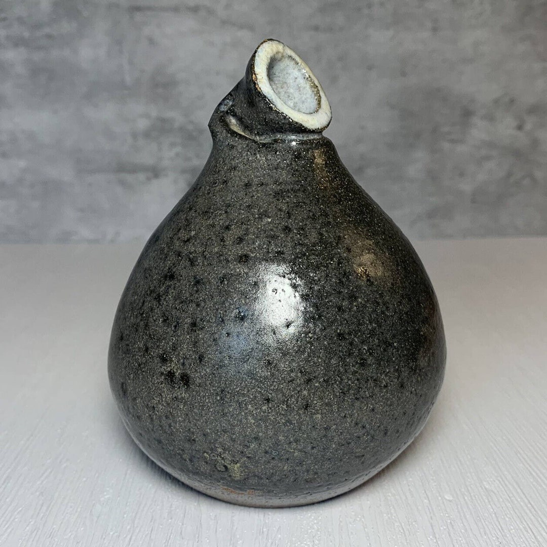 Vintage Studio Art Pottery Mottled Black Water Balloon Bud Vase 4.75 ...