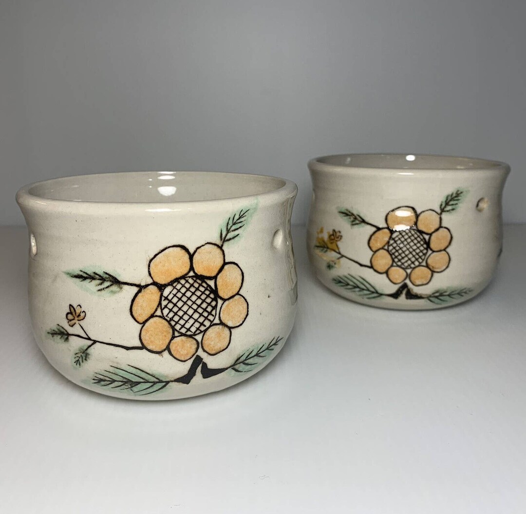 Pair of Hand Painted Art Pottery Sunflower Motif 4.5 - Etsy