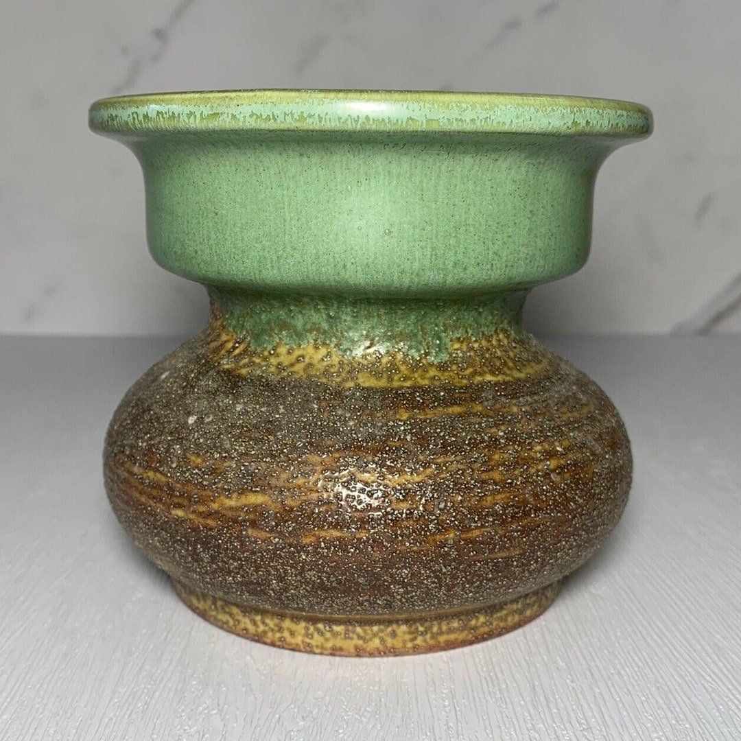 Vintage MCM Art Pottery Green Brown Lava Glaze Pillar Candle Pedestal 5 ...