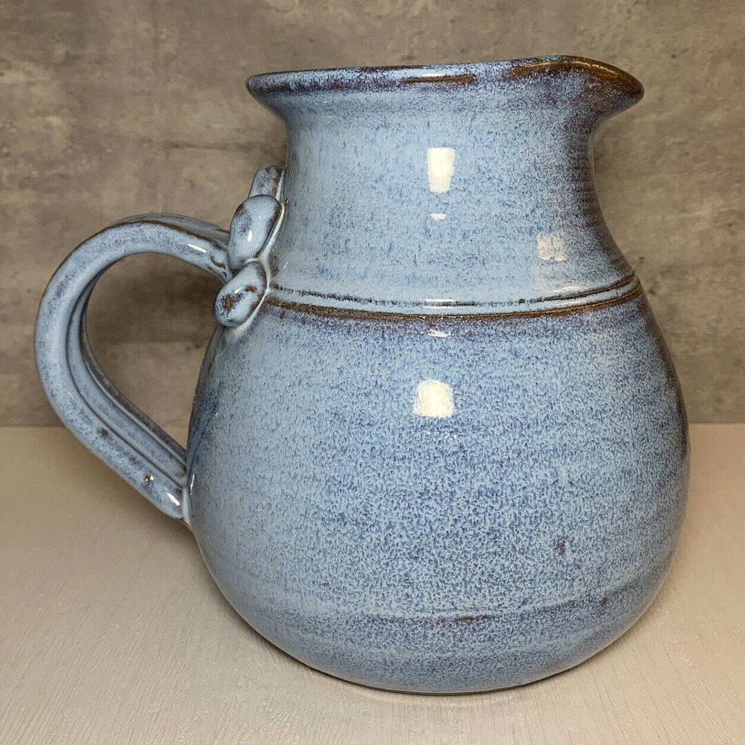 Vintage Ron Dean Art Pottery Wheel Thrown Glossy Blue Potbelly Pitcher ...