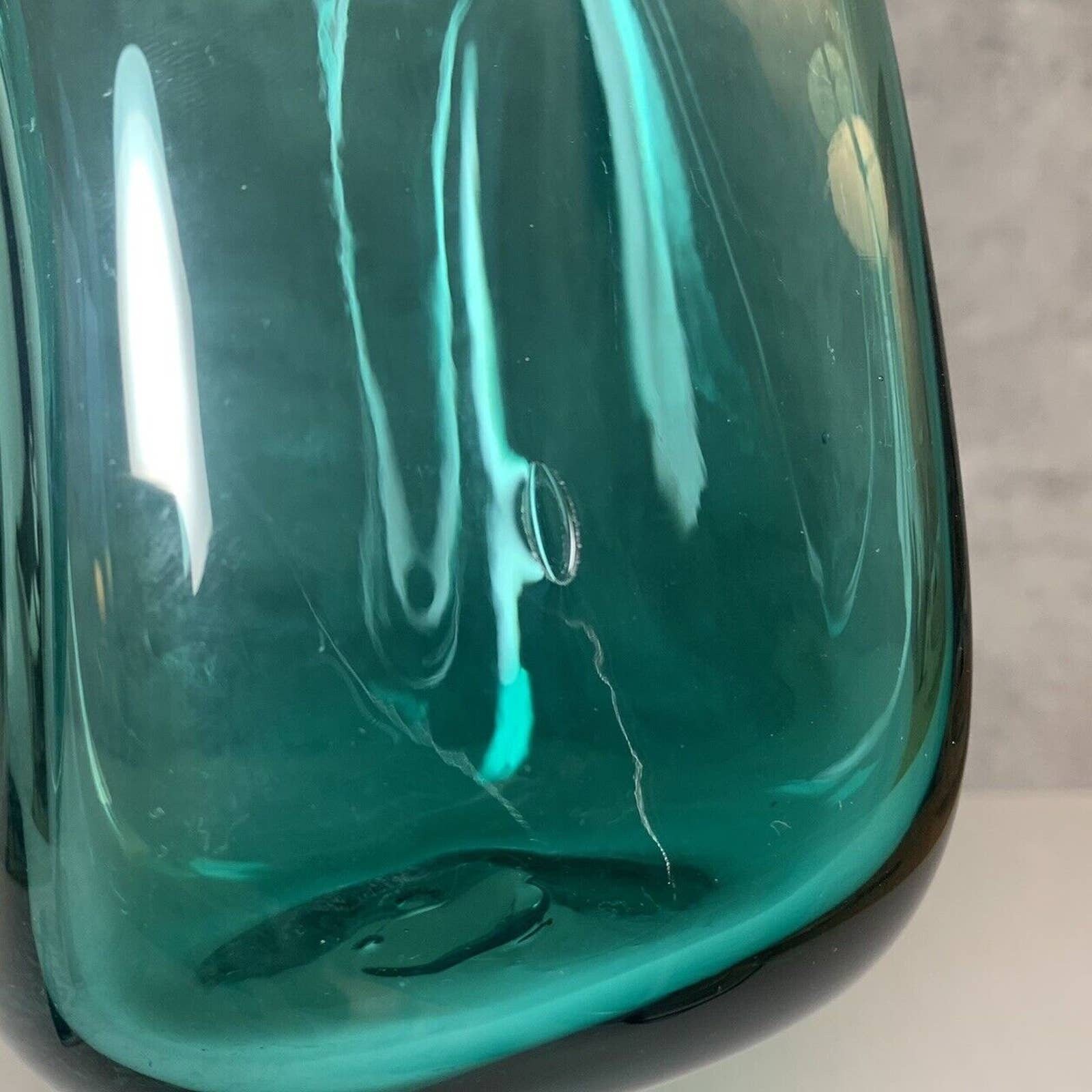 Vintage Blenko Hand Blown Art Glass Folded Paper Bag Vase 8.5 Sea Green ...