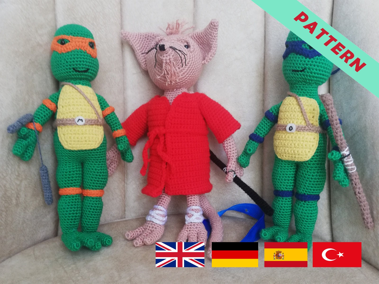 Teenage Mutant Ninja Turtles and Splinter Master, Amigurumi Crochet ...