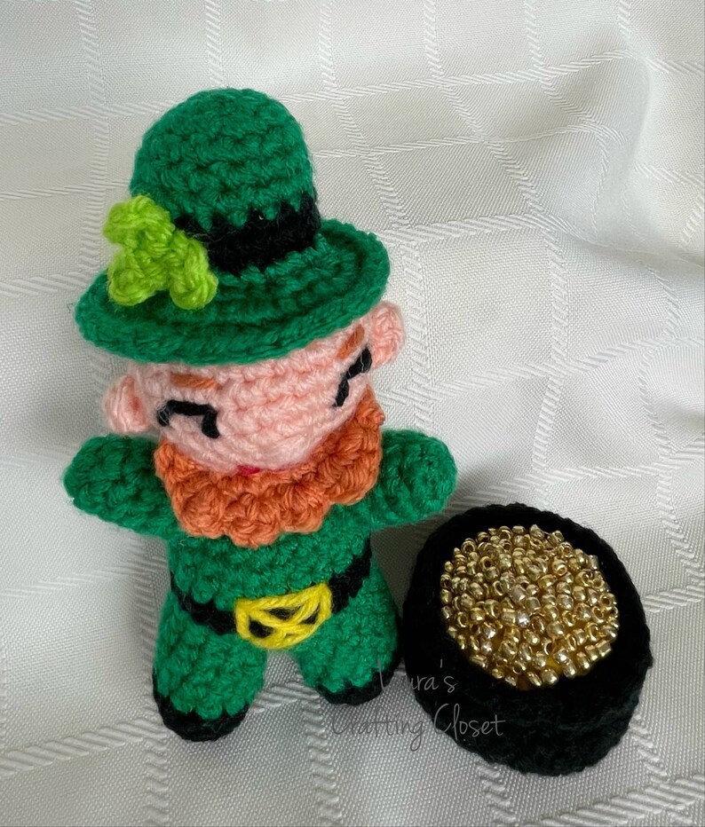 Mini Leprechaun, Crocheted Leprechaun, Leprechaun and Pot of Gold, St ...