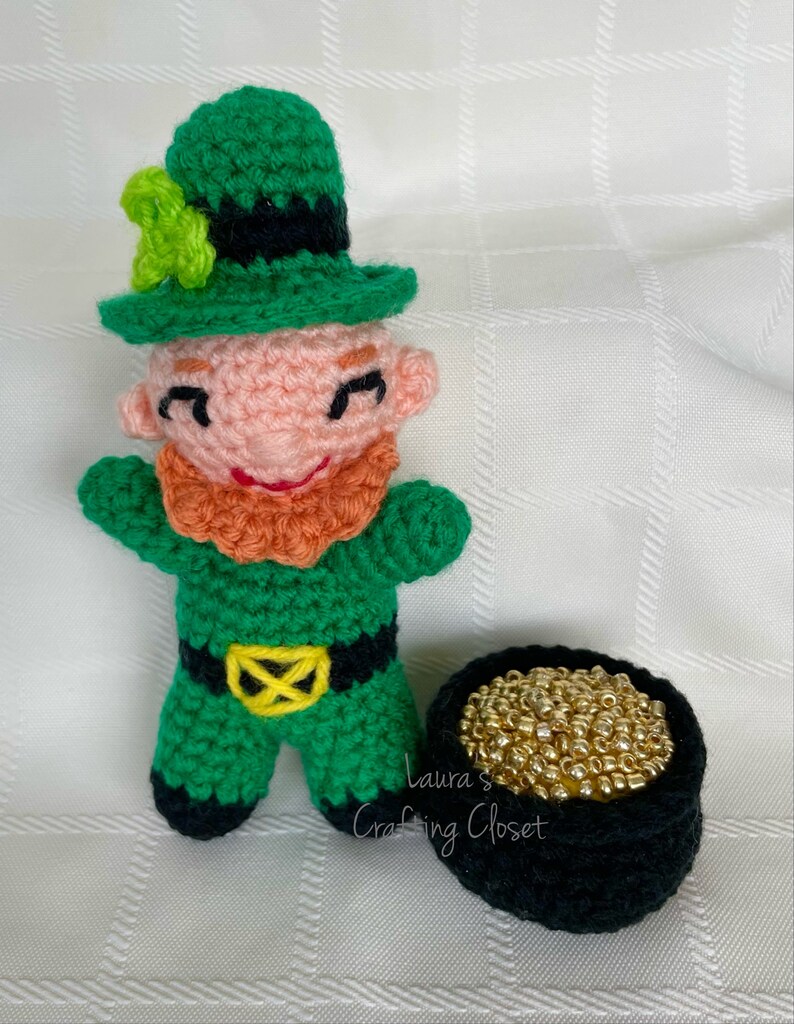 Mini Leprechaun, Crocheted Leprechaun, Leprechaun and Pot of Gold, St ...