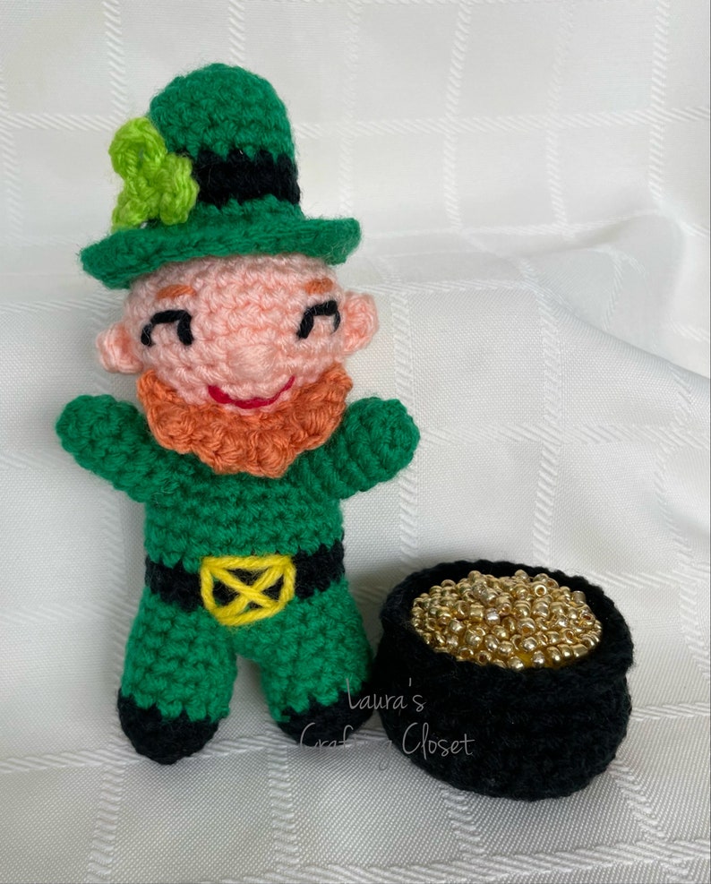 Mini Leprechaun, Crocheted Leprechaun, Leprechaun and Pot of Gold, St ...