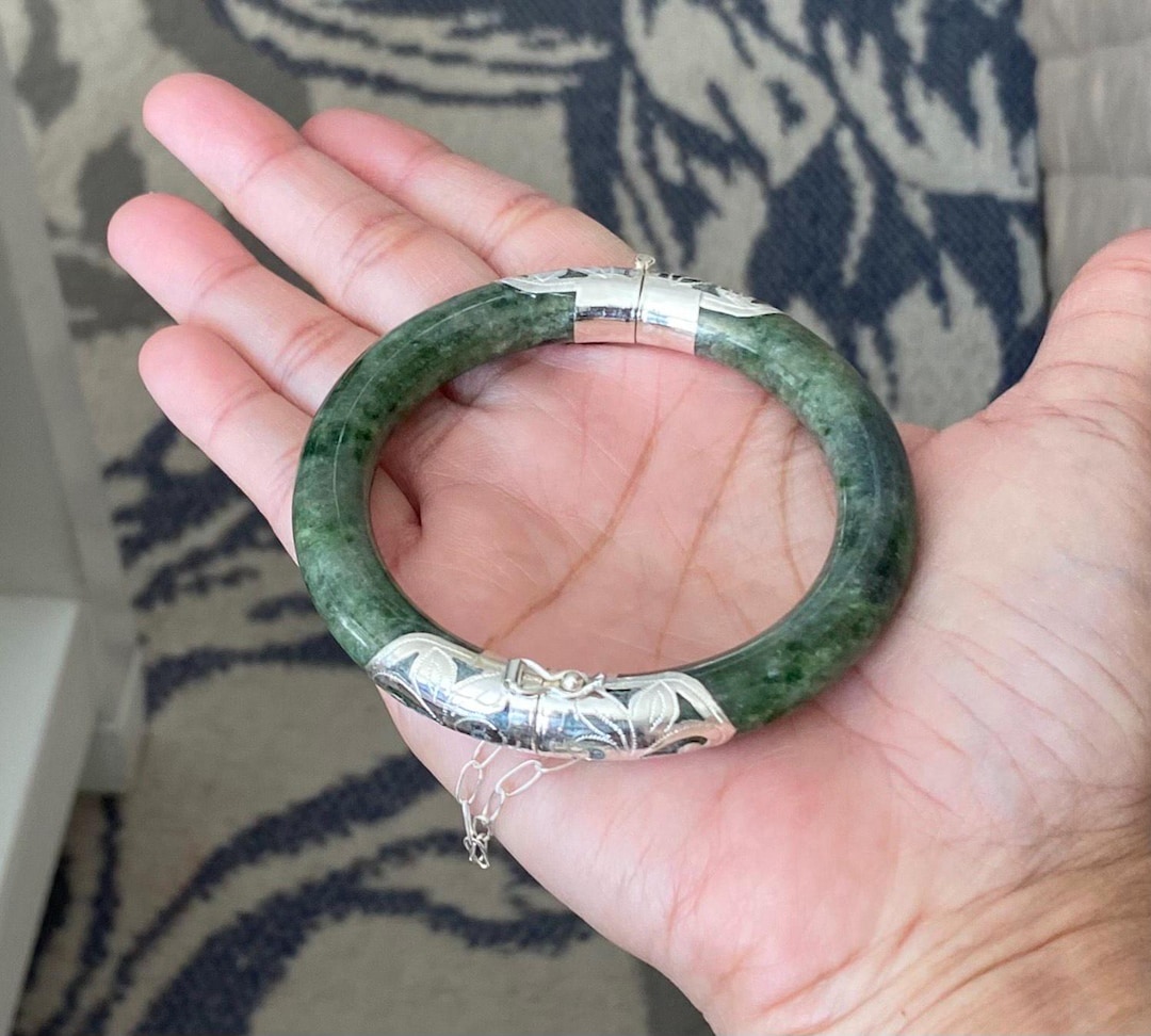 6.9 Inch Circumference Handmade 925 Silver Natural Burmese Jade Women's ...