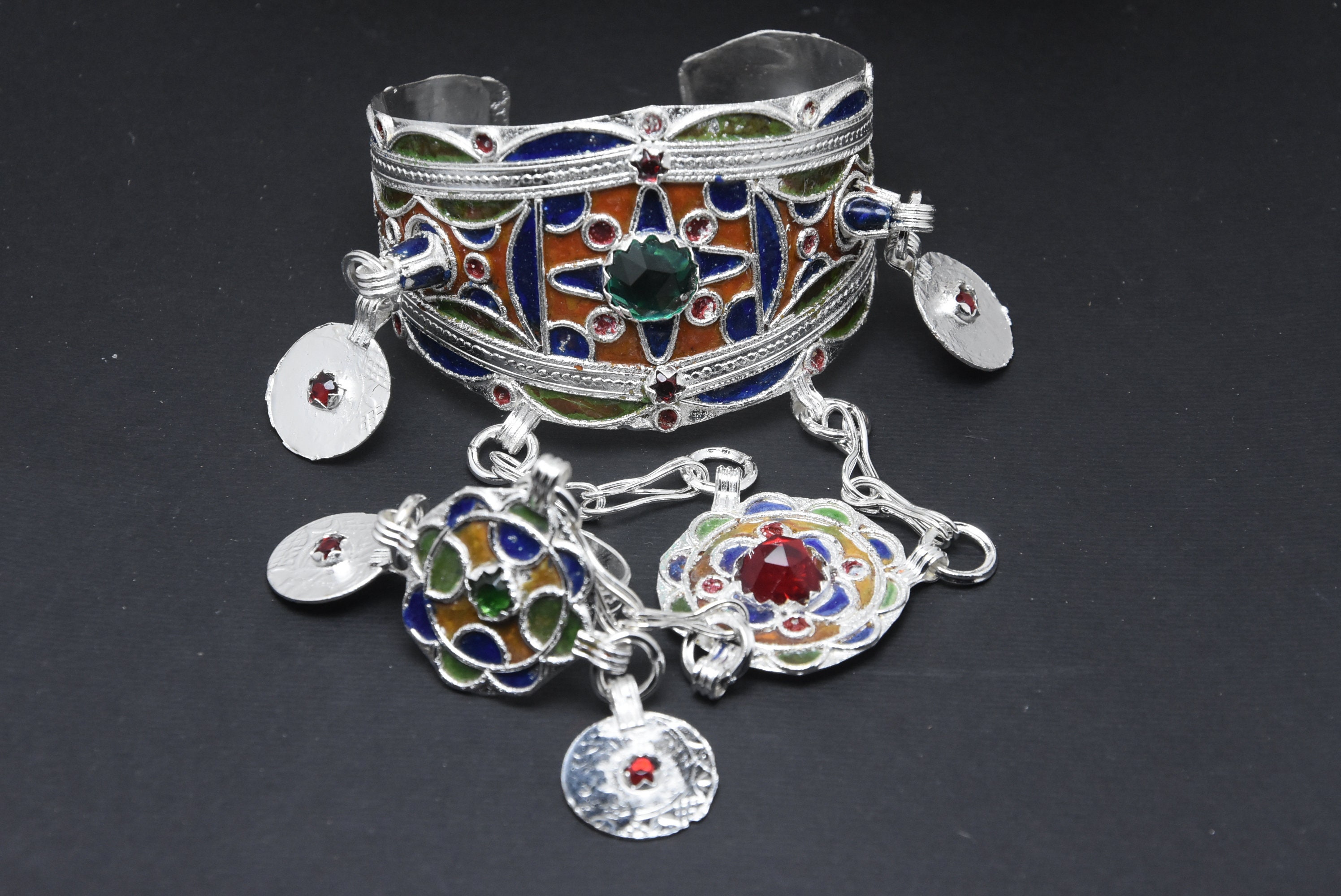 Moroccan Bracelet Cuff Enamel With Ring Berber Cuff Woman - Etsy