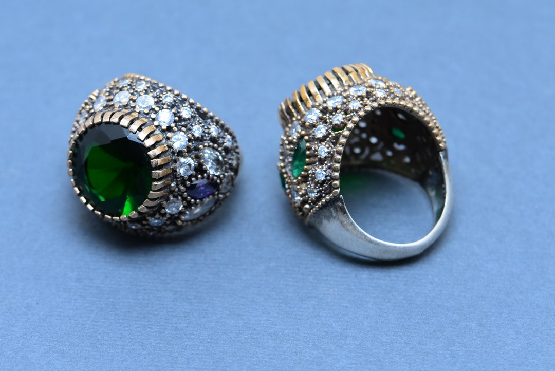 Hurrem Sultan Jewelry, Turkish Handmade, Tear Drop Cut Emerald and ...
