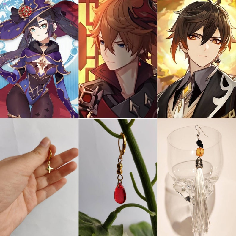 All Genshin Impact Earrings Childe Tartaglia Mona Zhongli - Etsy UK