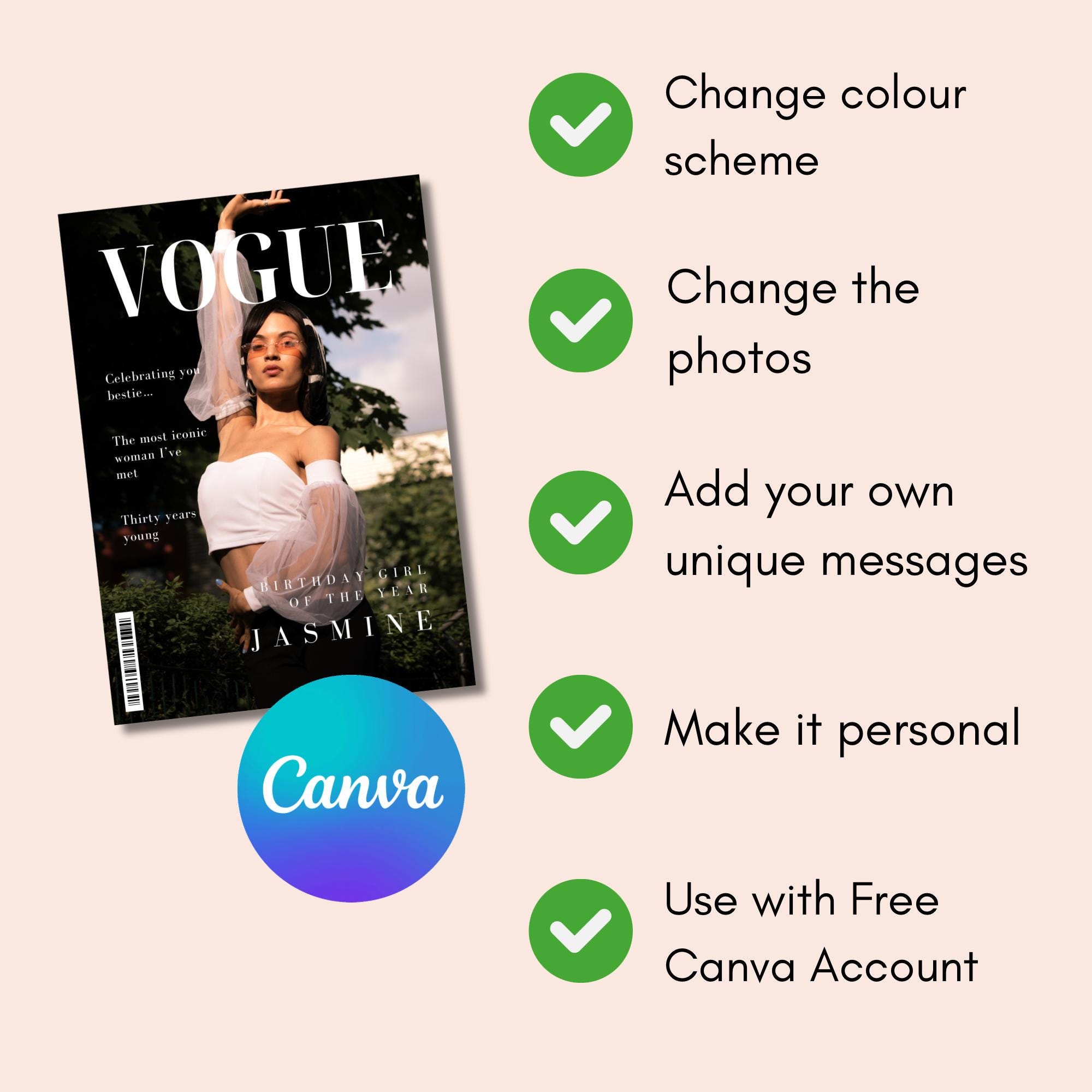 Modèle de magazine de mode Vogue, modèle de toile modifiable, magazine ...